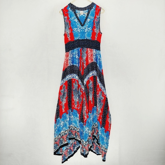 Bila | Dresses | Bila Batik Red Blue Sleeveless Slitted Handkerchief ...